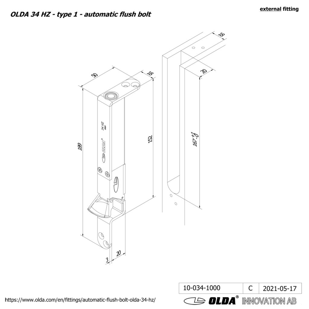 Automatic flush bolt OLDA 34 HZA – Olda
